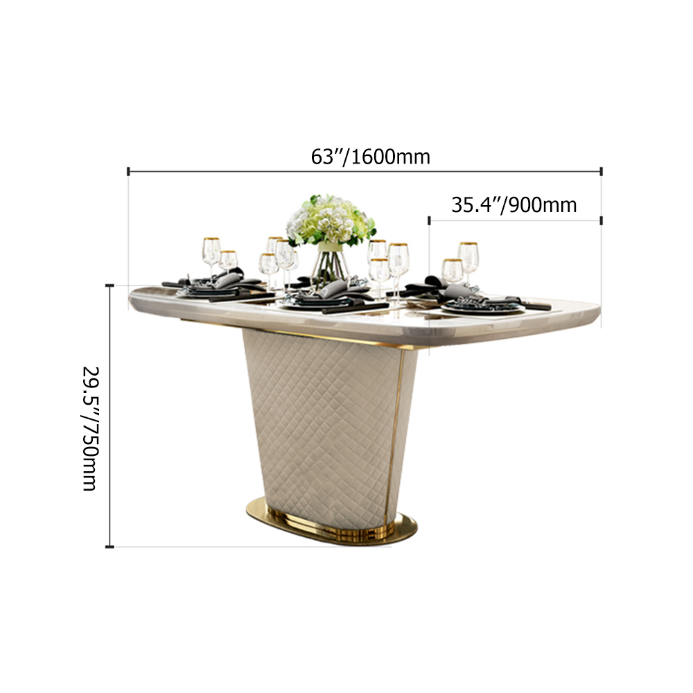 Modern 63" Marble Rectangular Pedestal Dining Table PU Leather ...