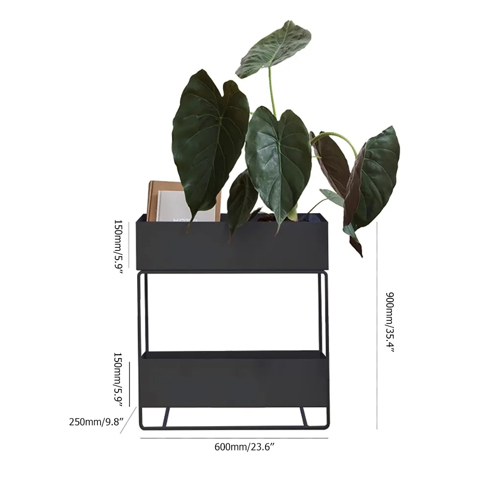 Black Plant Stand 2-Shelf Gold Plant Pot Stand for Indoor&Outdoor-Homary