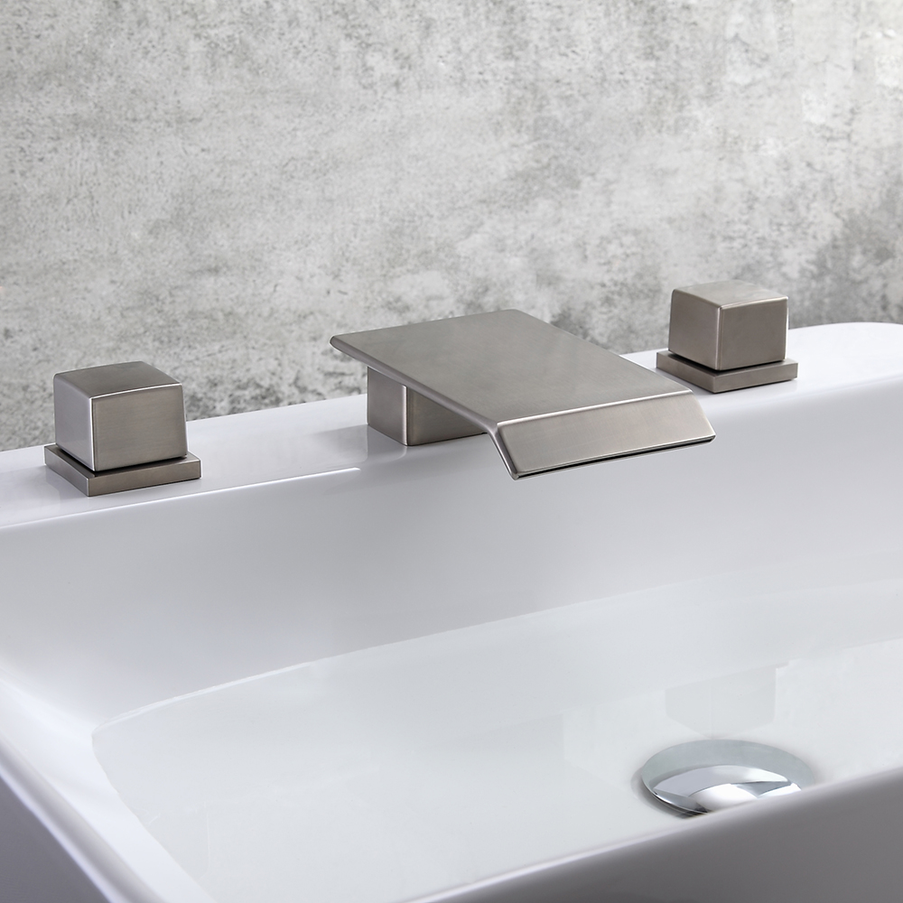 Moda Brushed Nickel Waterfall 3 Holes Bathroom Basin Tap Square Dual ...