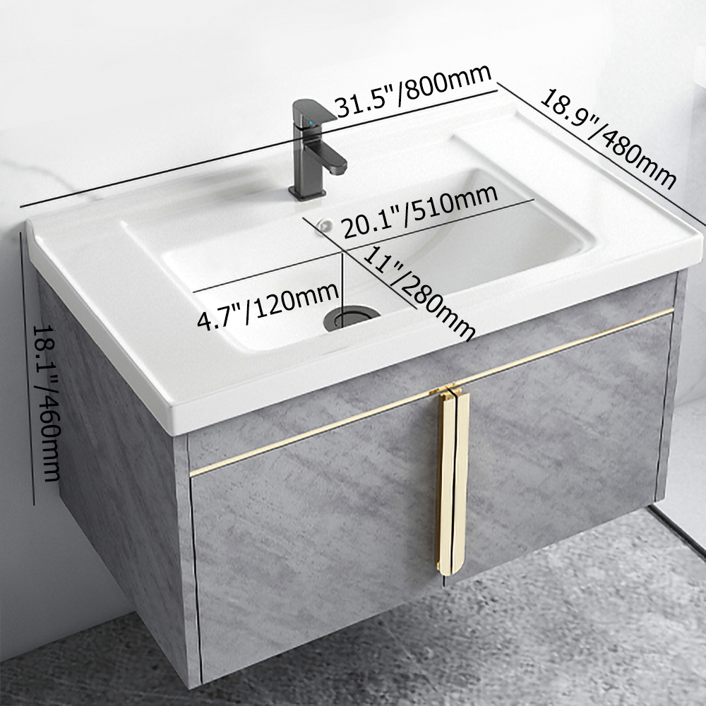 Gray Floating Single Sink 31" Bathroom Vanity Set with Cabinet ...