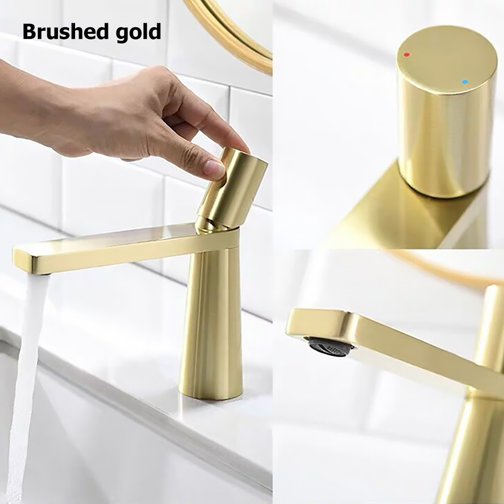 Modern Brushed Gold Single Hole Bathroom Sink Faucet Single Knob Solid Brass-Homary