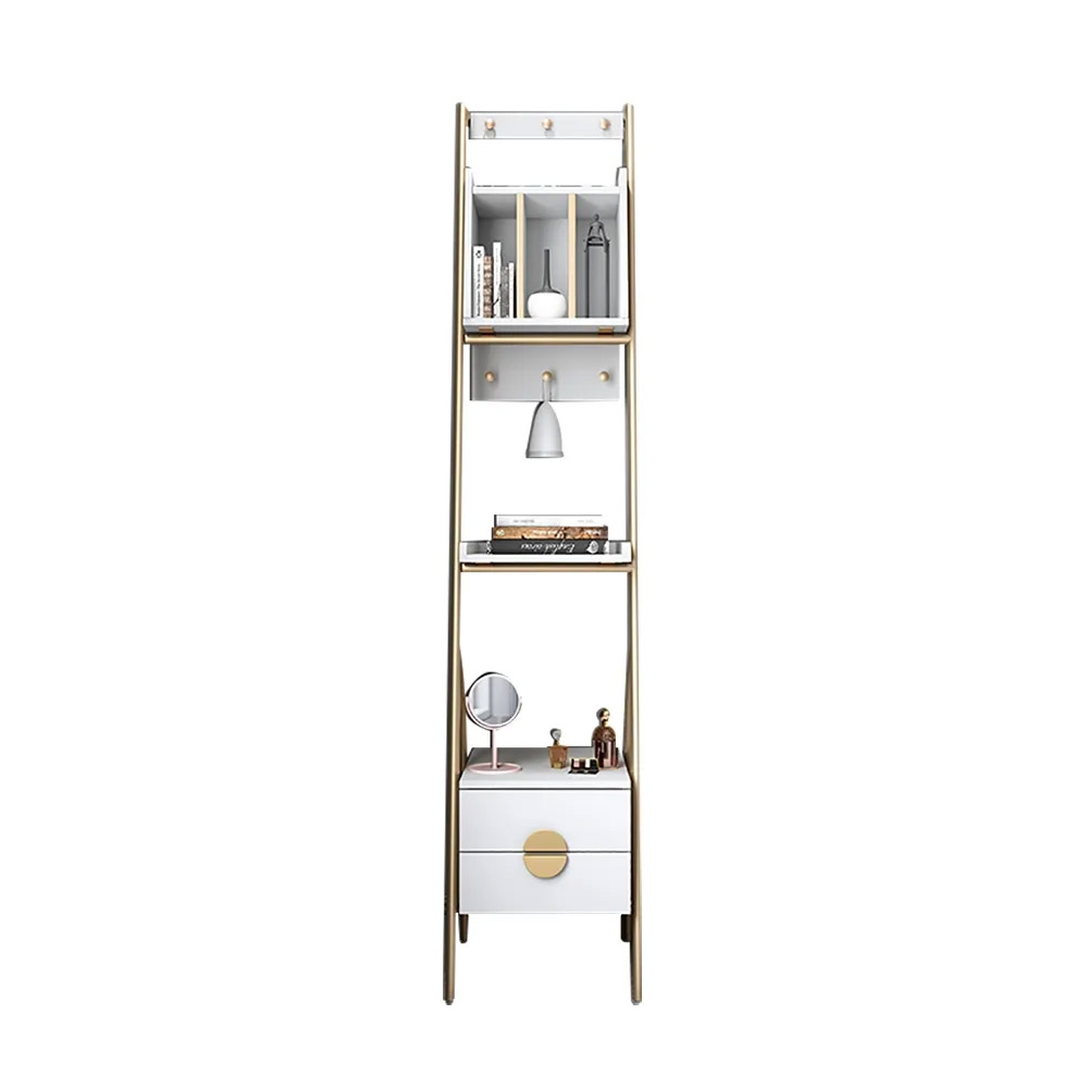 Modern Ladder Bookshelf with Drawers & Hooks Bookcase for Bedroom ...