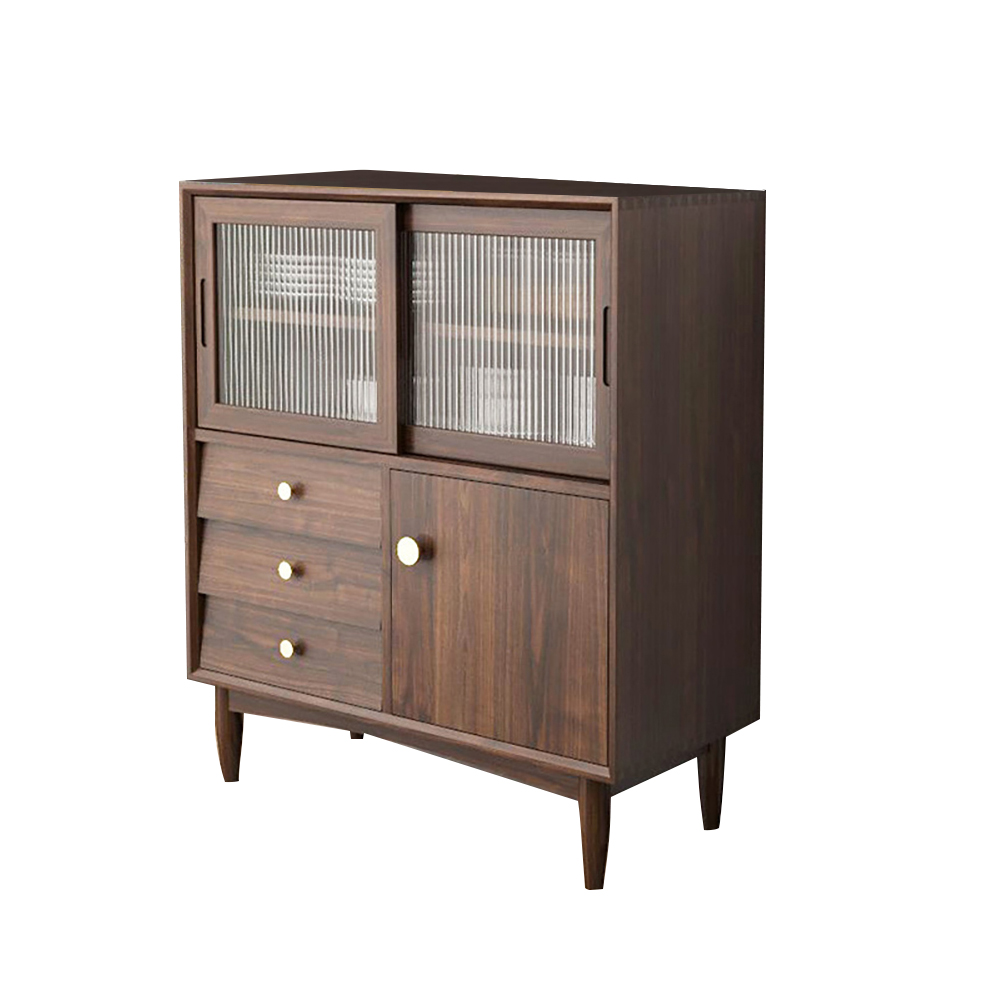 Nordic Walnut Sideboard Buffet with Doors & Drawers & Shelf-Homary