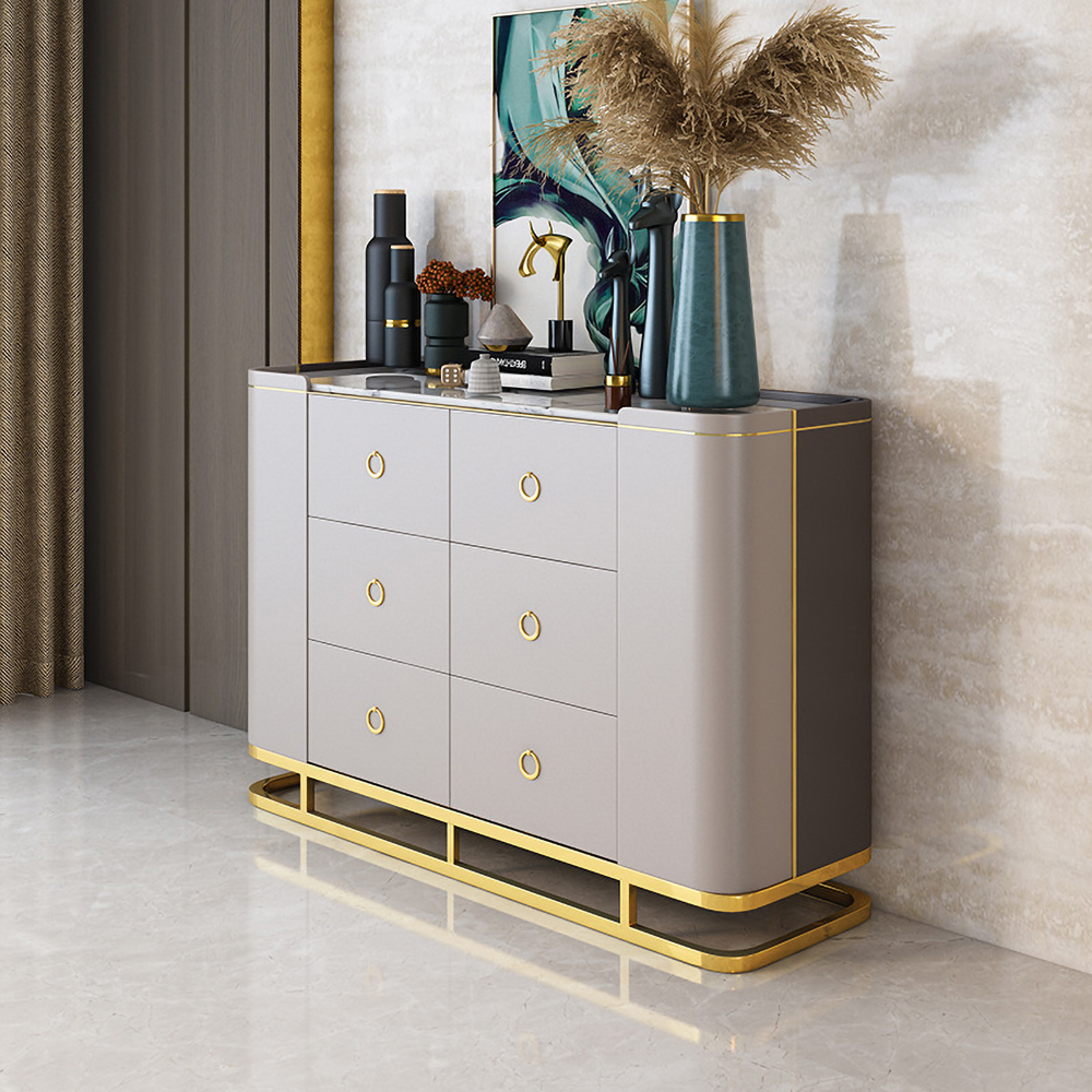 Buffet moderne kaki avec plateau de rangement en faux marbre finition ...