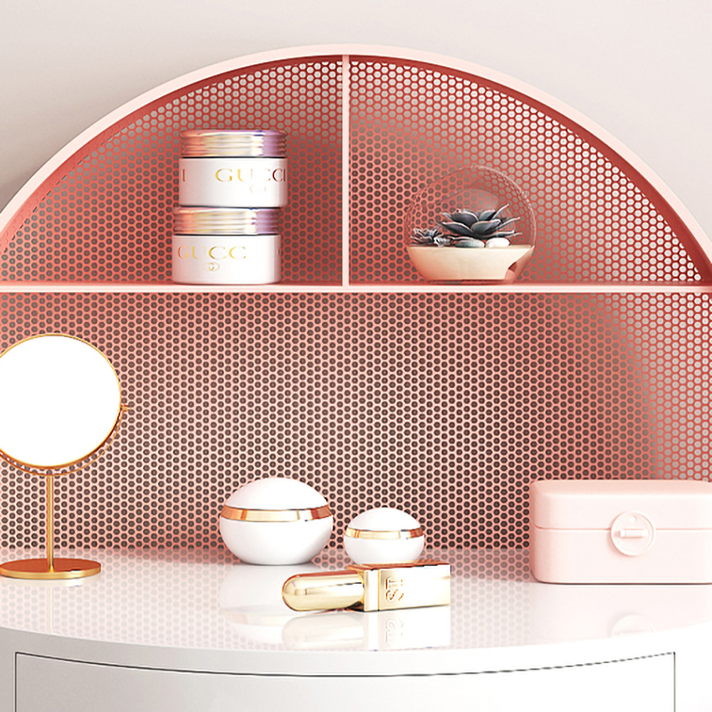 Modern Mini Pink Makeup Vanity Set Semi Circle Dressing Table with ...