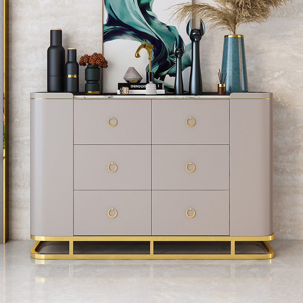 Buffet moderne kaki avec plateau de rangement en faux marbre finition ...