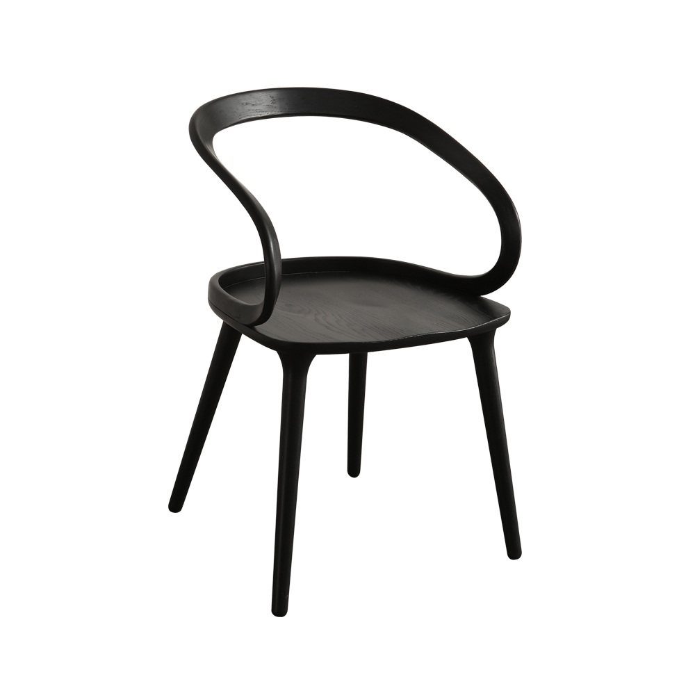 Black Modern Ash Wood Dining Chair Ribbon Shape Dining Chair-Homary