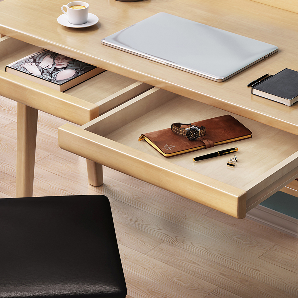 47" Rectangular Writing Desk with Drawers & Shelf Natural