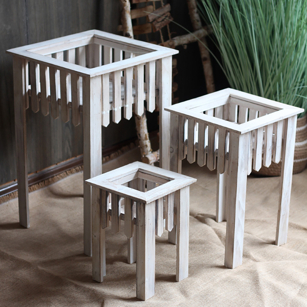 Rustic Wooden Square Plant Stand Freestanding Stand Set of 3