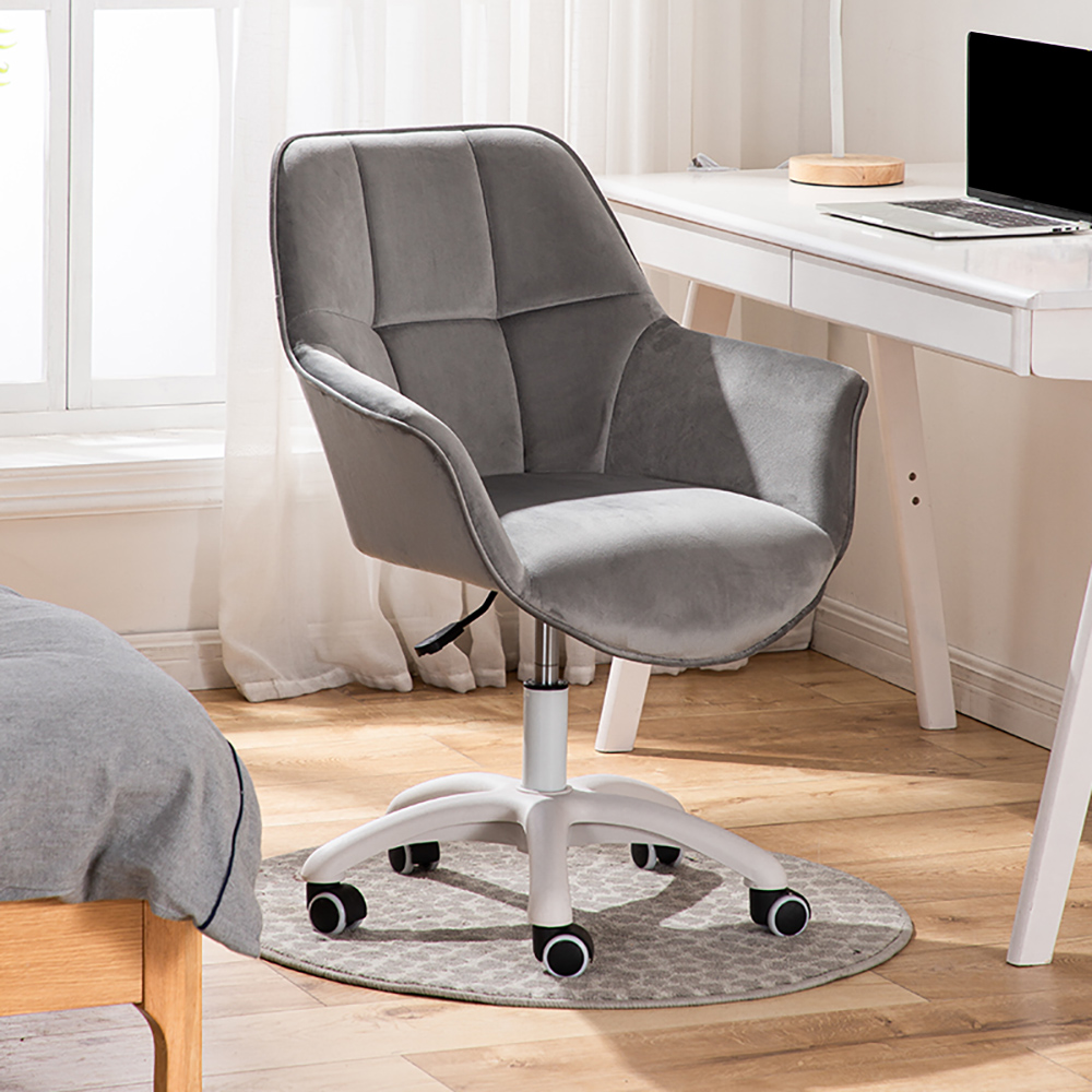 Gray Swivel Office Chair for Desk Upholstered Faux Leather Task Chair ...