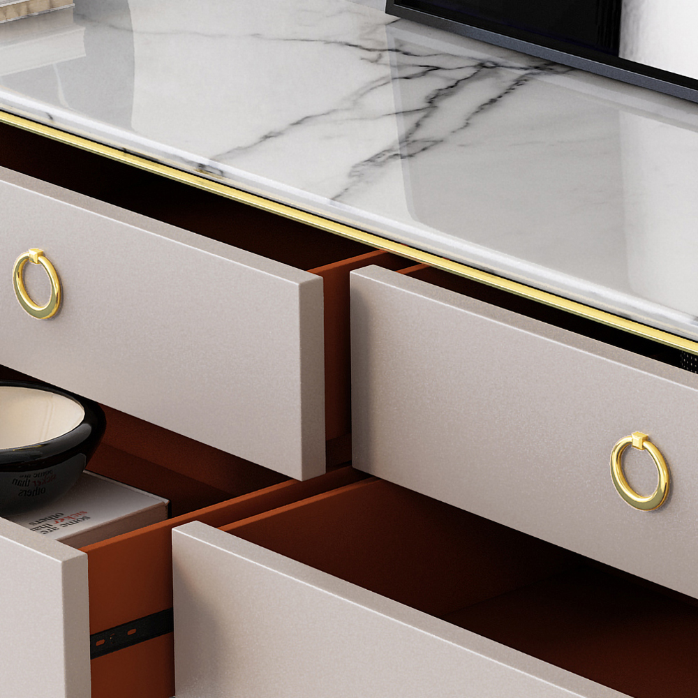 Buffet moderne kaki avec plateau de rangement en faux marbre finition ...