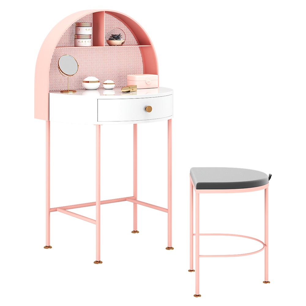 Modern Mini Pink Makeup Vanity Set Semi Circle Dressing Table with ...