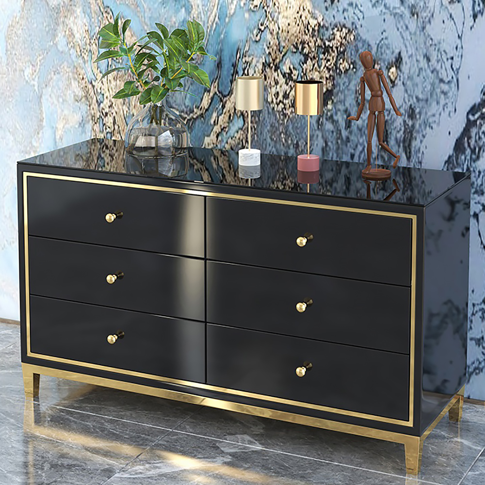 Mueble buffet moderno de 1200 mm negro con aparador dorado con 6 ...