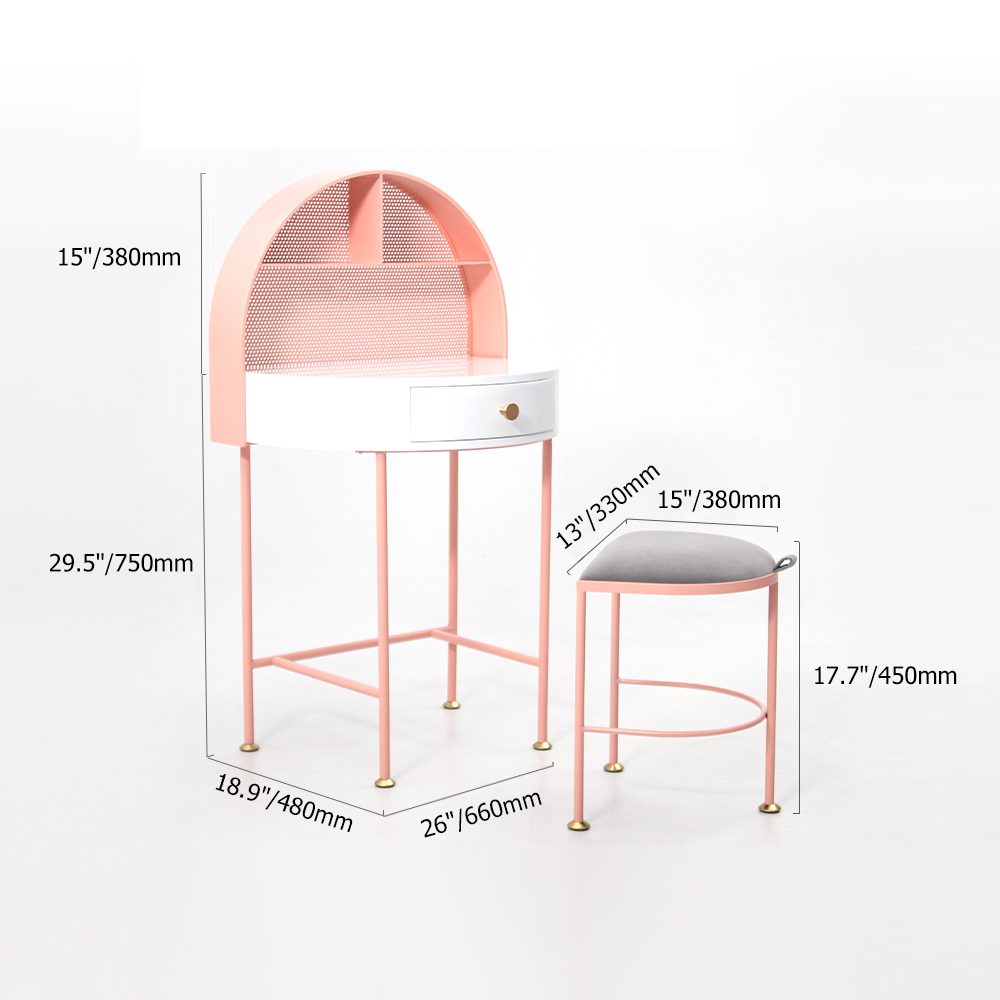 Modern Mini Pink Makeup Vanity Set Semi Circle Dressing Table with ...