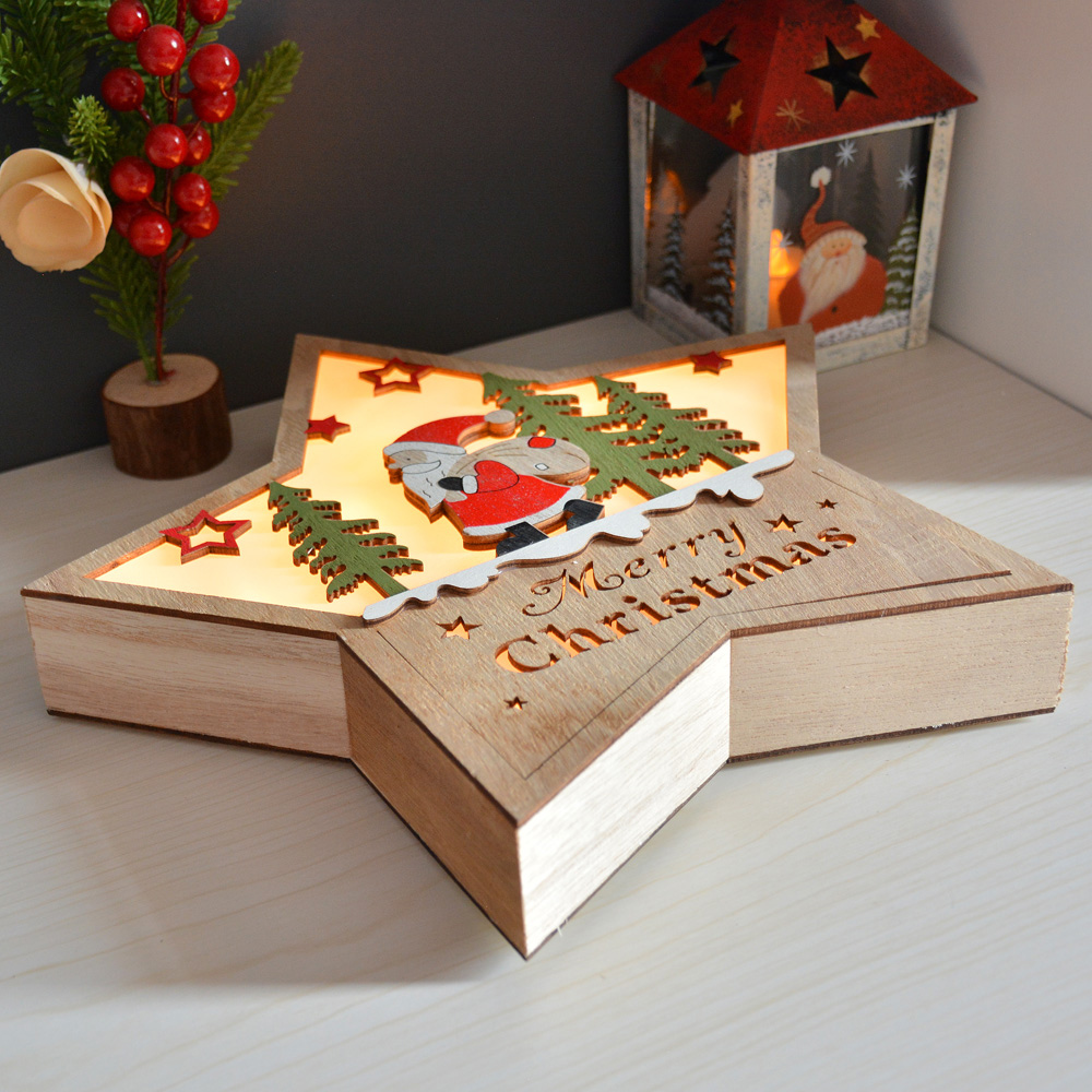 Christmas Decoration Table Lamp Wood Battery Operated LED Desktop Lamp ...