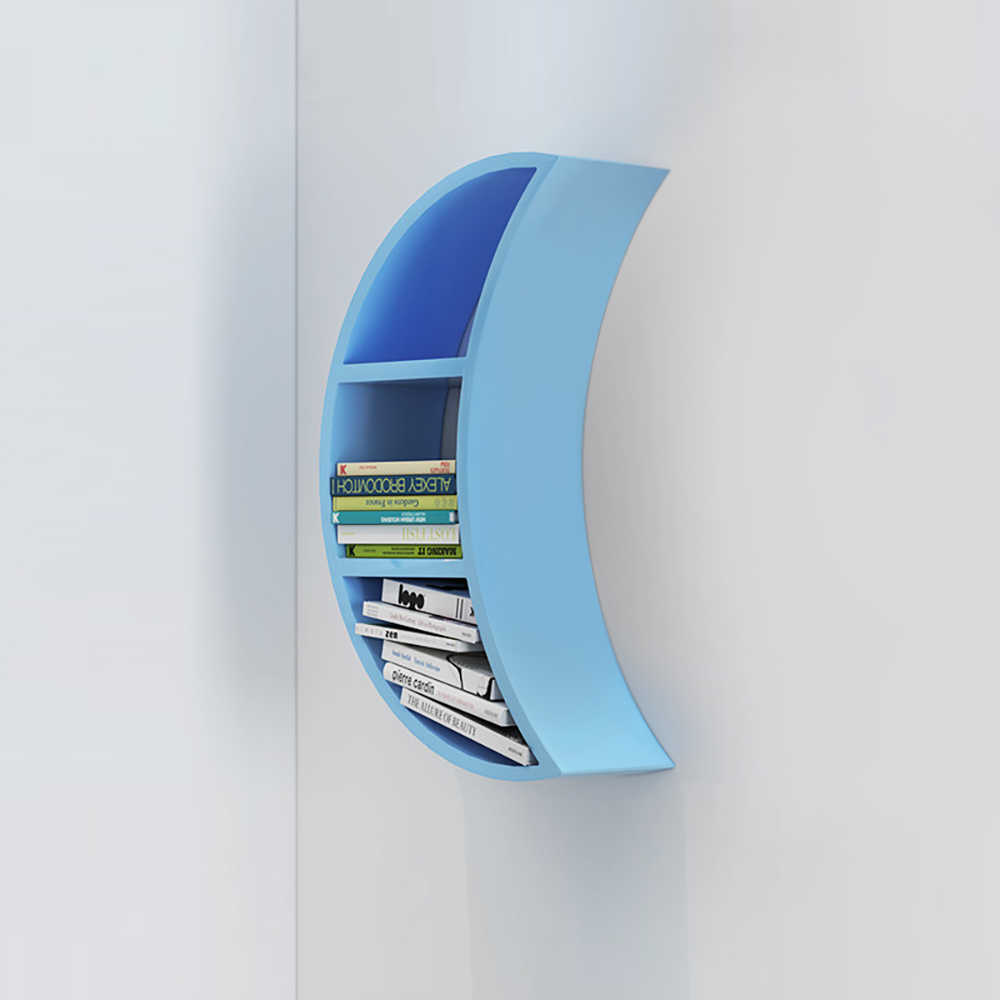 Blue Cute Falcate Moon-Shaped Floating Shelves Wall Decor Bookshelf-Homary