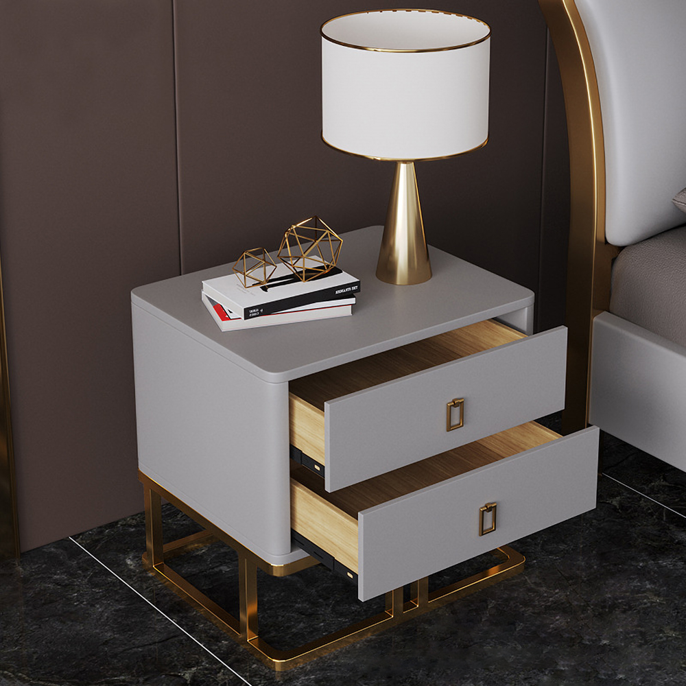 Modern Gray Nightstand Faux Leather Upholstery with 2 Drawers in Gold ...
