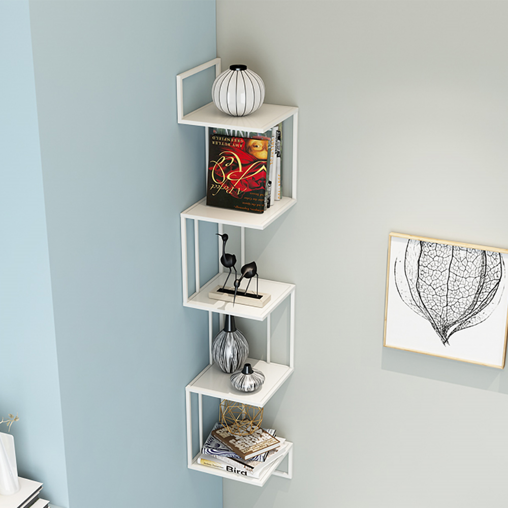 Floating Wall-Hung Bookshelf 5-Tier Storage Bookcase Office-White-Homary