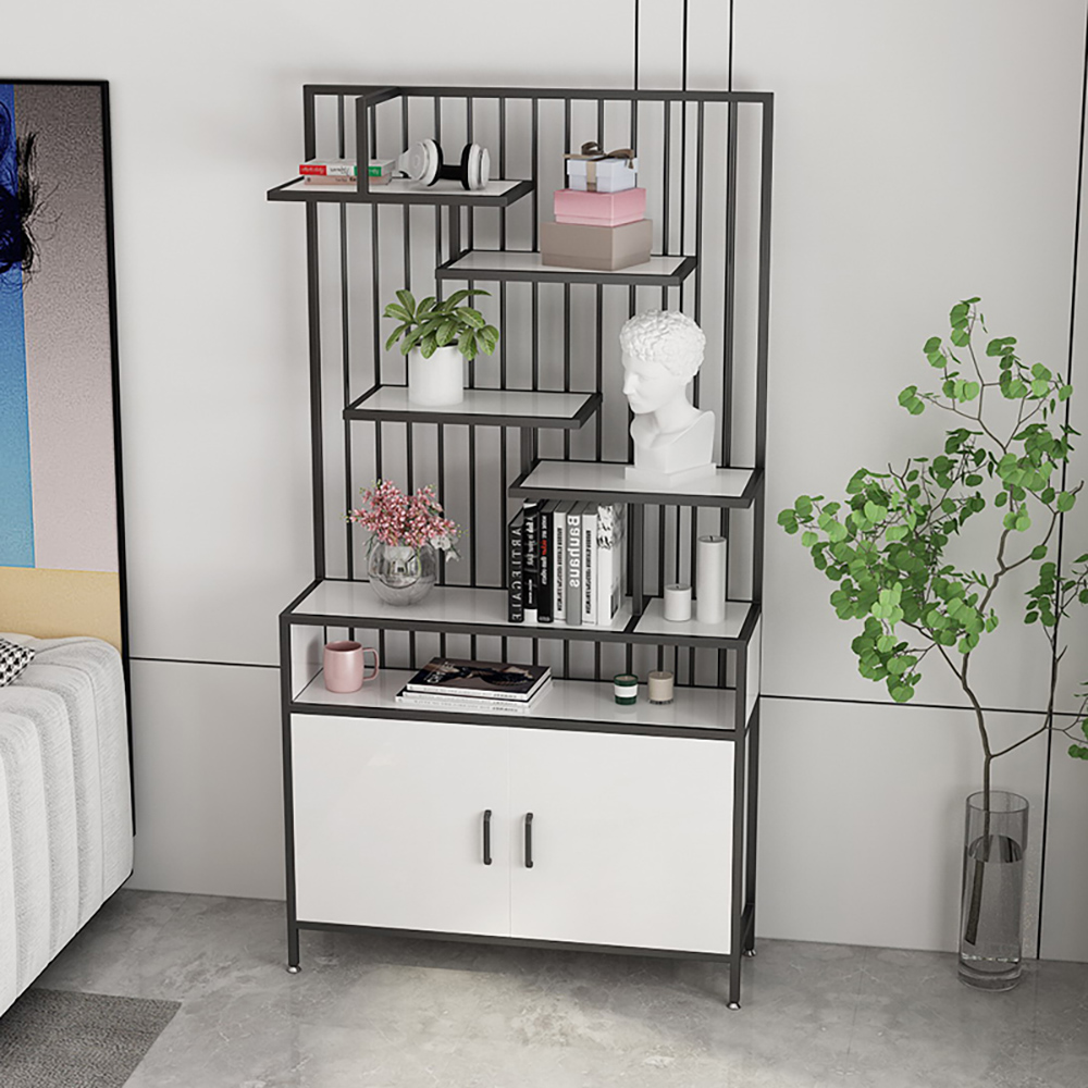 Contemporary Etagere Bookshelf with Door in Black-Homary