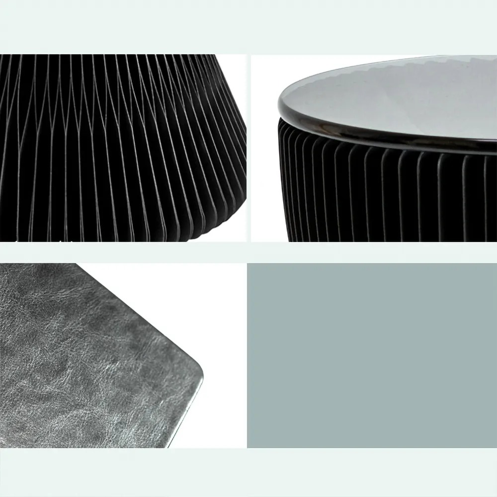 Black Modern End Table with Tempered Glass Foldable Side Table Decor