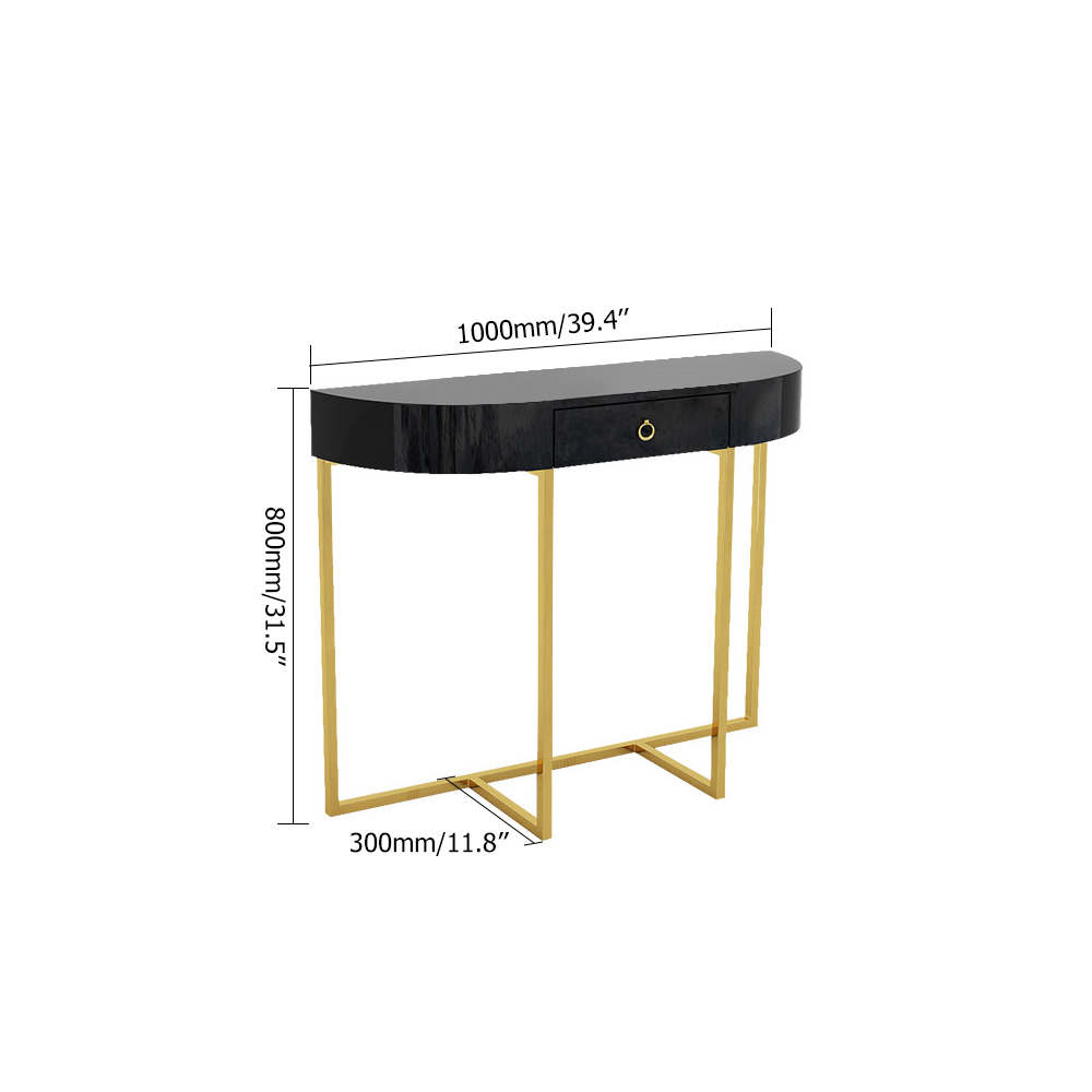 White Small Demilune Console Table with Storage 1 Drawer Gold Hardware ...