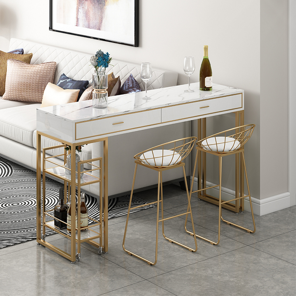Weißer Bartisch Gold Küche Pub Tisch Theke Höhe Tisch mit Barwagen