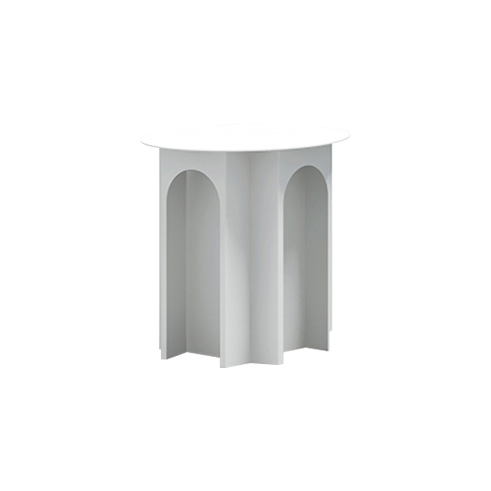 White Nordic Sculpted Arch End Table with Round Top Bed Side Table in ...