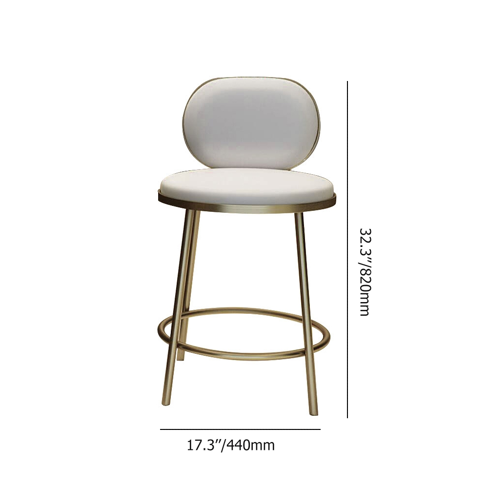 Modern Beige Faux Leather Upholstery Round Counter Stool with Back-Homary