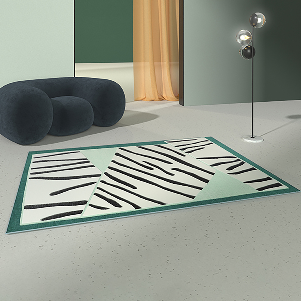 3000mm x 4000mm Creative Rectangular Green & Black & White Area Rug-Homary