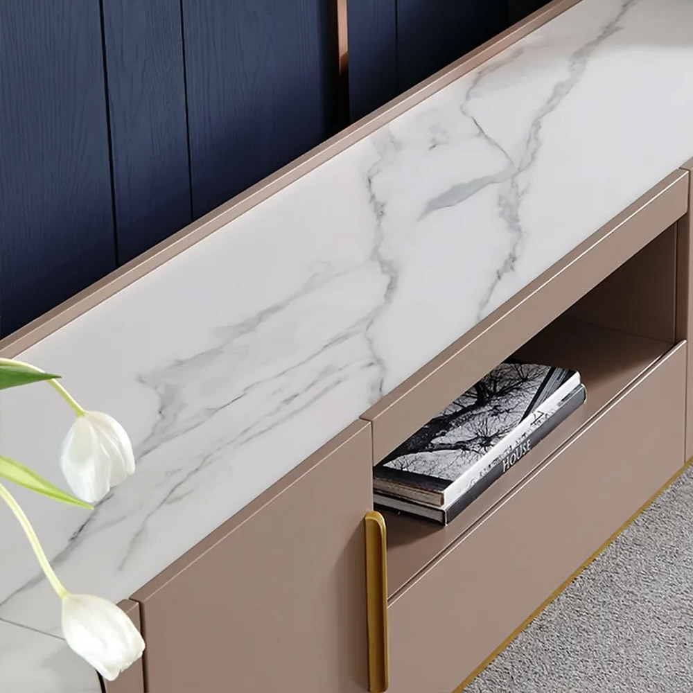 Champagne TV Stand Stone Top Media Console with Storage for TVs up to ...