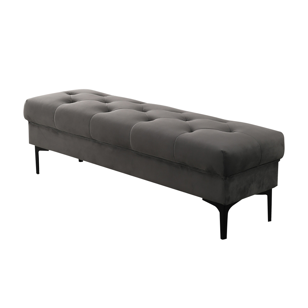 Deep Gray Velvet Upholstered Bench Tufted Entryway Bench Metal Leg Gold