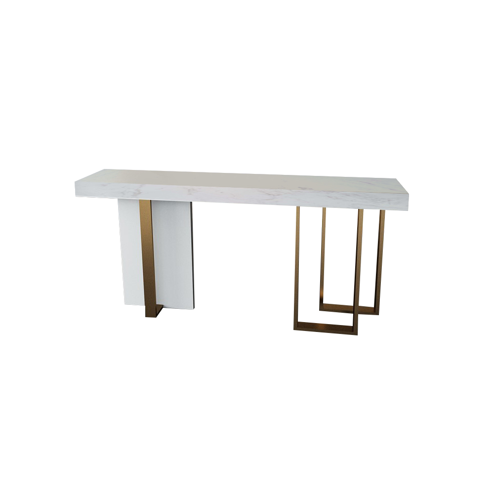 Modern White Bar Table Marble Top & Metal Base Pub Table