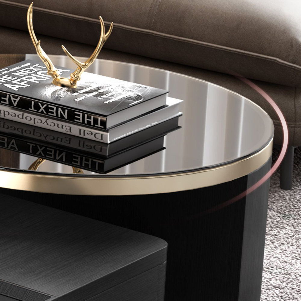 Modern Black Nesting Stone And Glass Coffee Table Set With 4 Storage Drawers Set Of 2 Homary