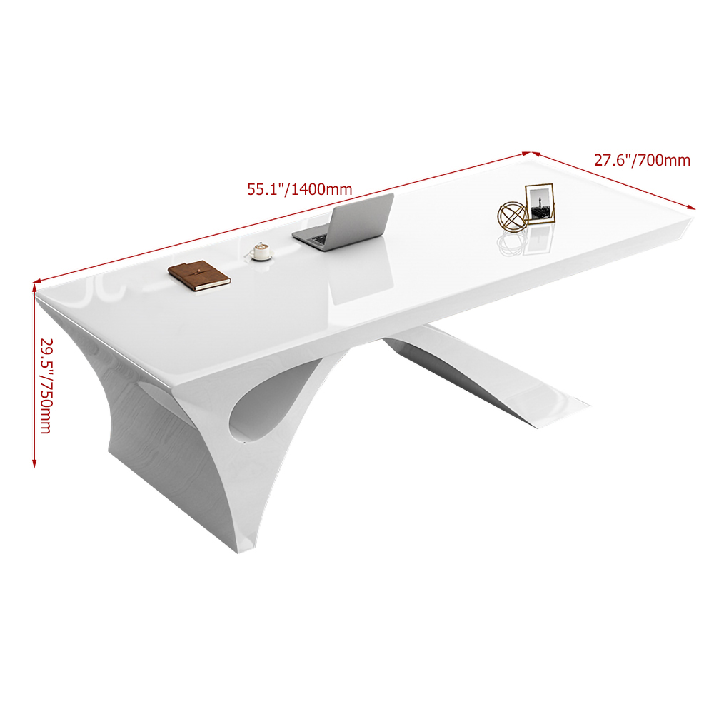 55" Modern White Computer Desk Rectangular Office Desk with Pedestal ...
