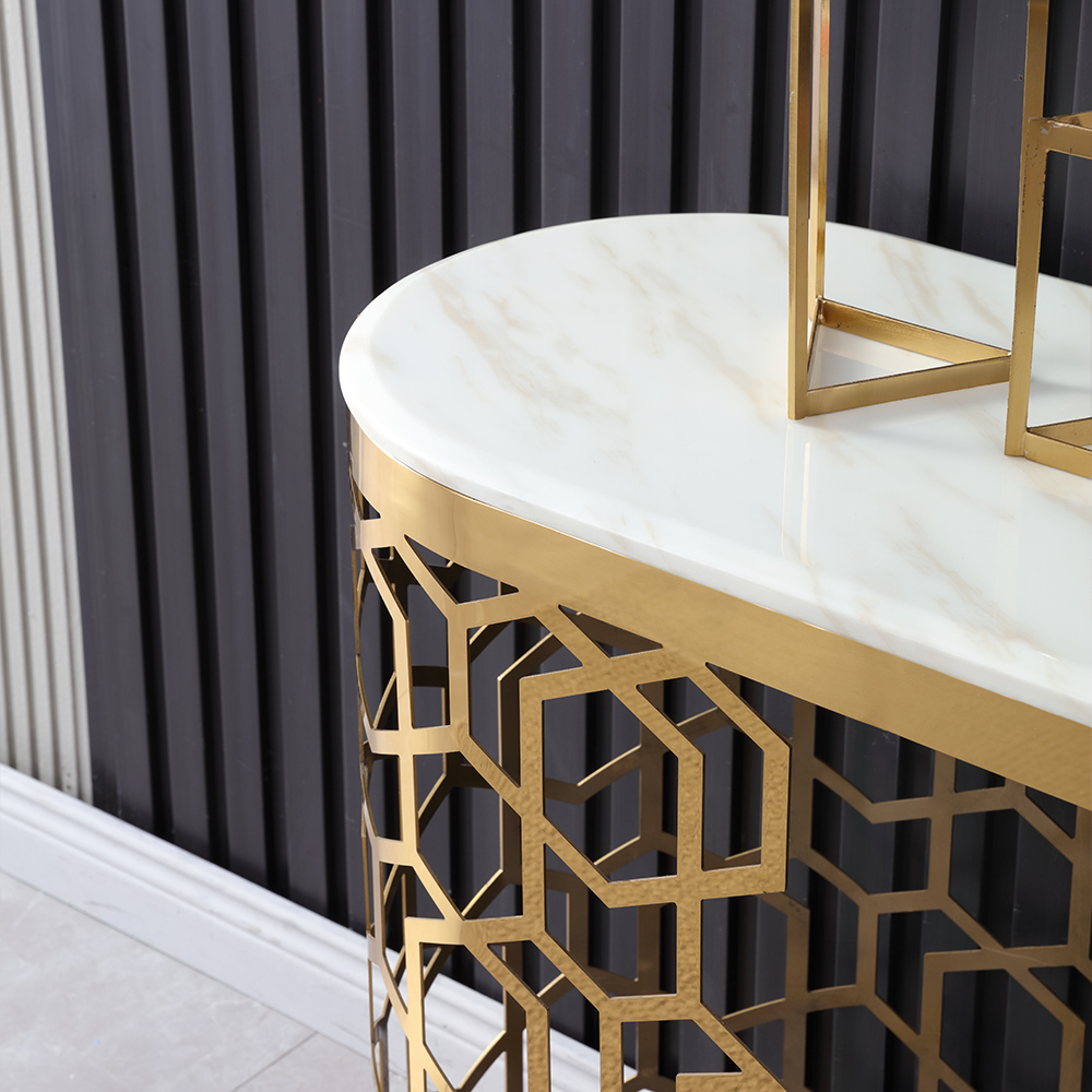 1200mm White Oval Narrow Entryway Table Marble Console Table with ...