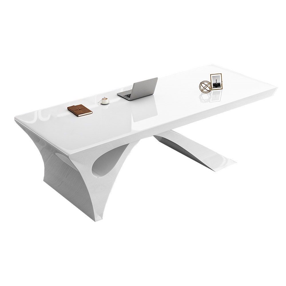 55" Modern White Computer Desk Rectangular Office Desk with Pedestal ...