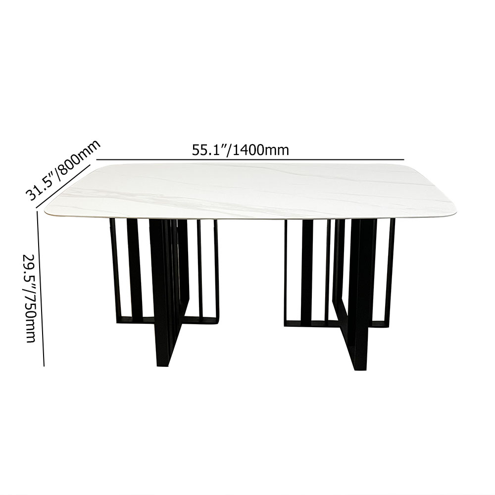 Modern Rectangle Stone-Top Dining Table Double Pedestal Carbon Steel ...