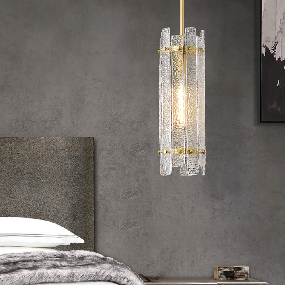 Modern 1-Light Water-ripple Glass Pendant Lighting in Brass Finish-Homary