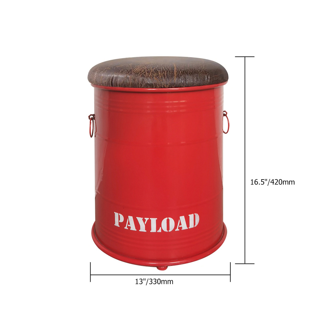 Industrial Inspired Red Oil-Barrel Stool with Storage Metal Drum Accent ...