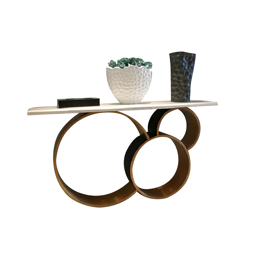 57.1" Contemporary Narrow White Console Table Marble Top Round ...