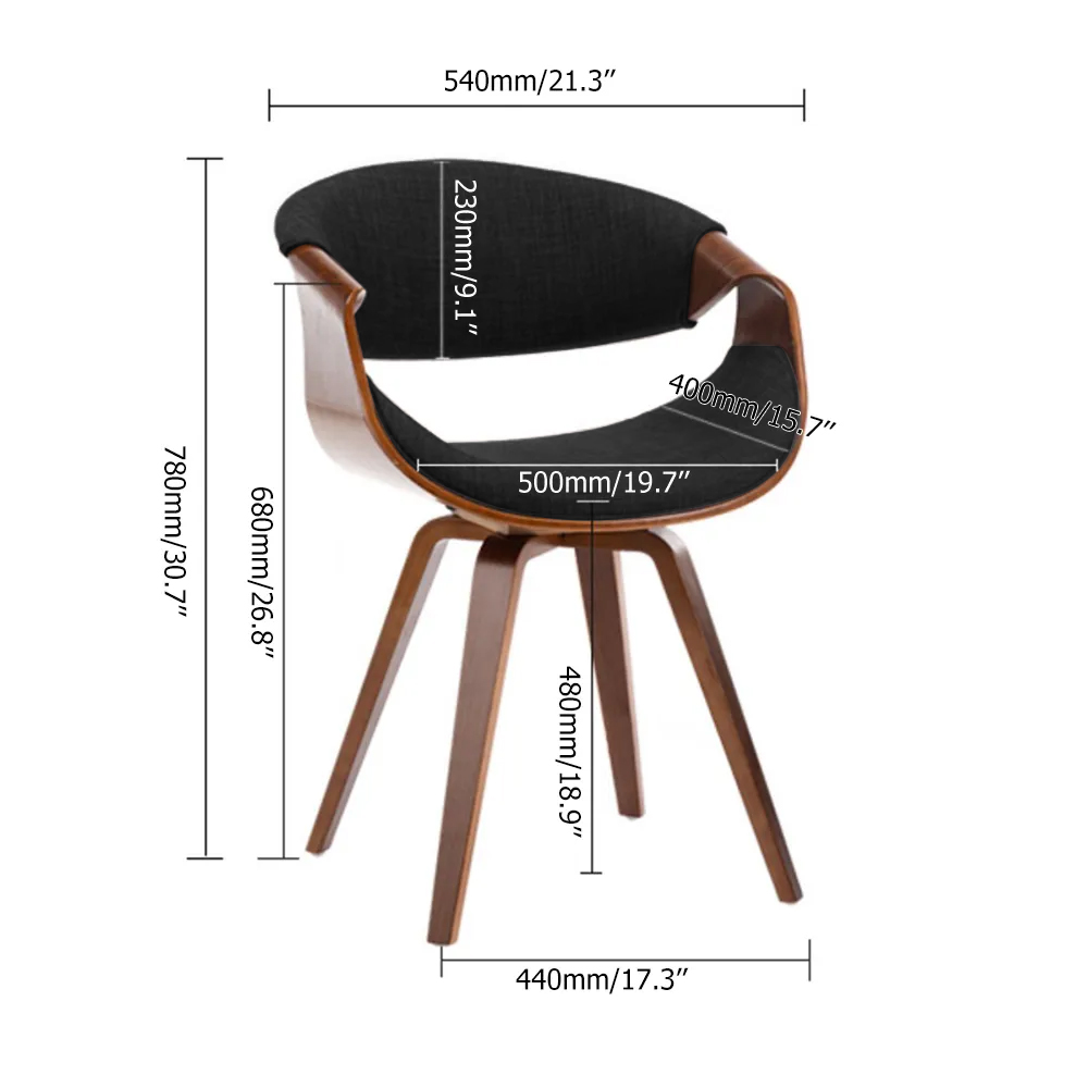 Modern Black Wood Chair Cotton & Linen Upholstered Dining Chair-Homary