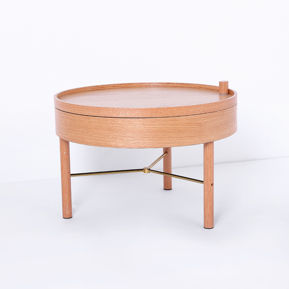 Modern Round Wood Rotating Tray Coffee Table with Storage & Metal Legs ...