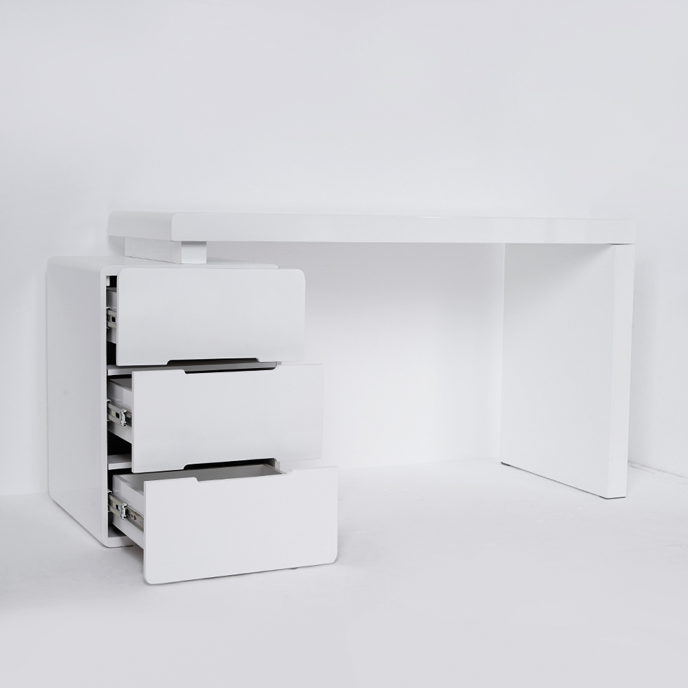 47" White 3-Drawer Writing Desk with Storage Cabinet for Office ...