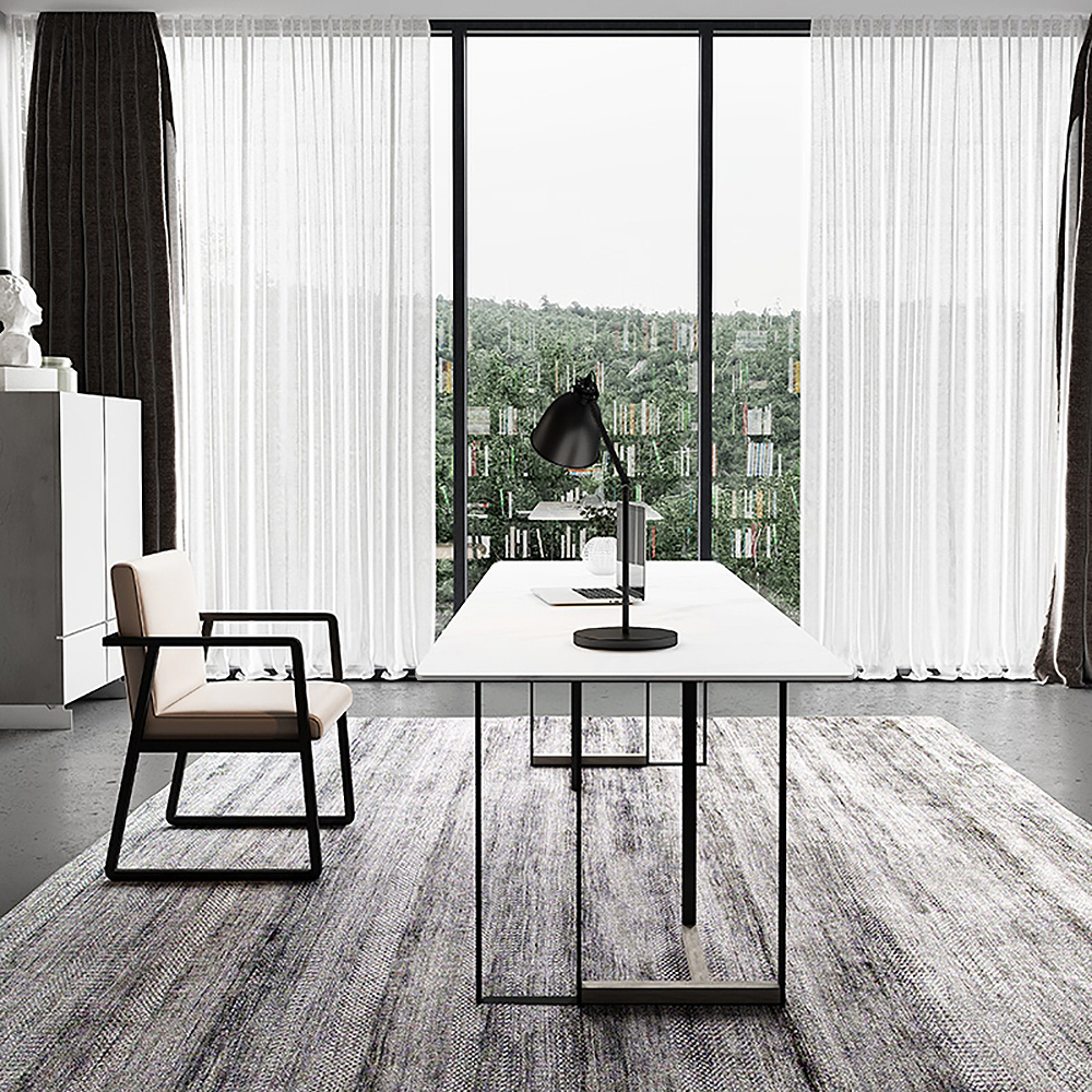 Modern White Desk with Stone Top & Metal Trestle Home Office Desk-Homary