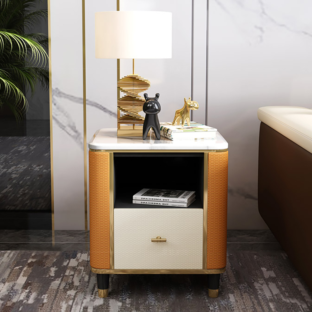 Modern Square 1-Drawer Chest Side Cabinet with Storage in White ...