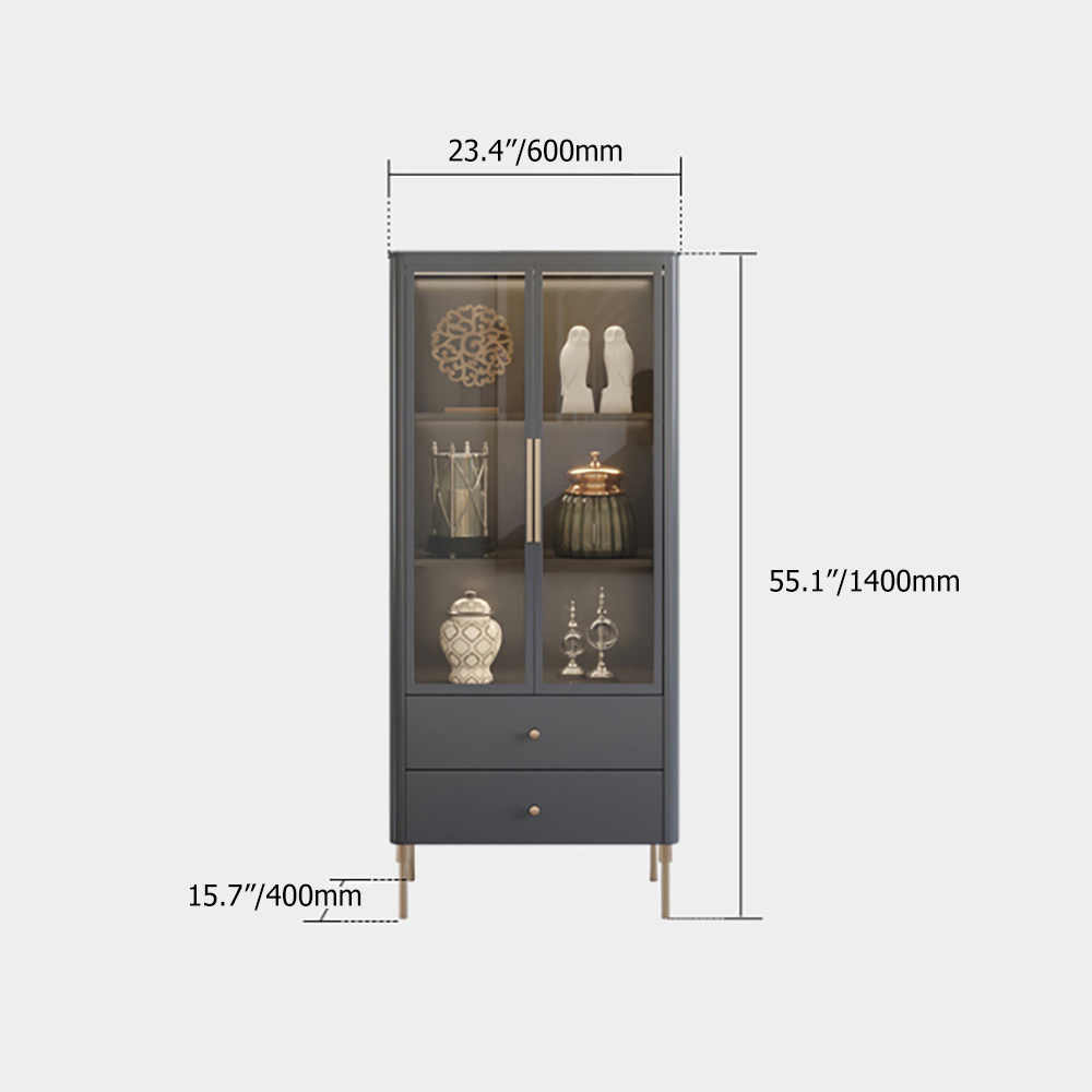 Modern 2-Door Display Cabinet MDF and Tempered Glass Door with Drawers ...