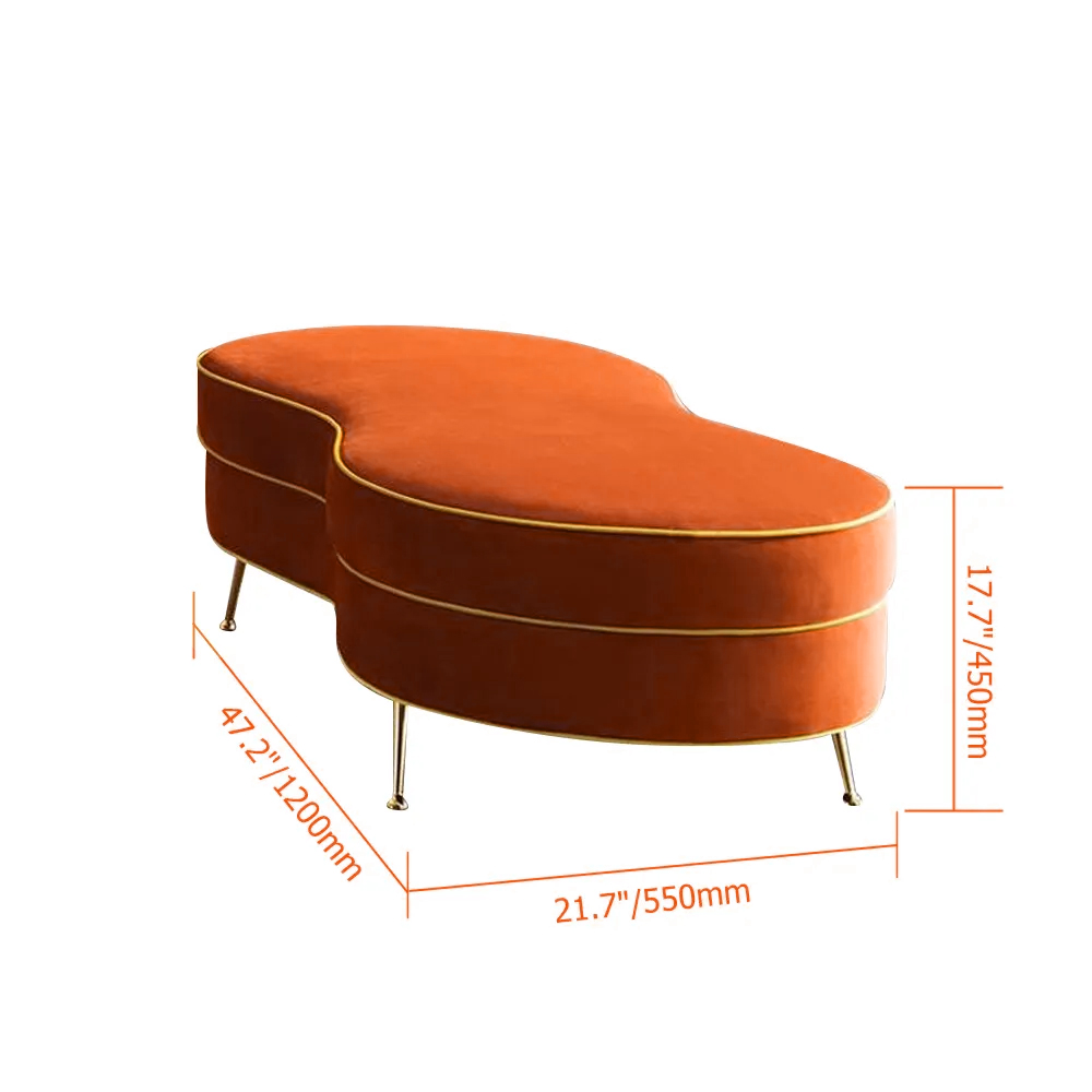 Modern Bench Orange Velvet Upholstered Bench Ottoman Bench Gold Leg ...