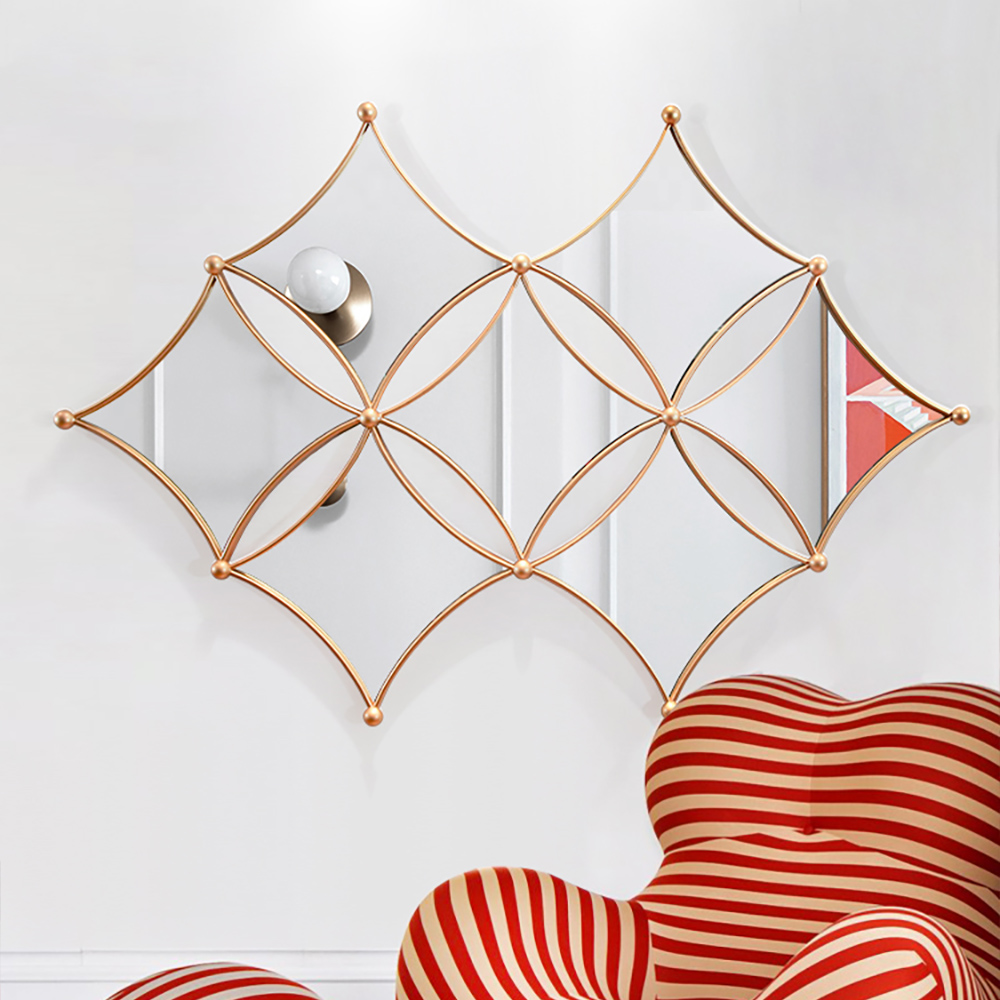 Luxury Gold Metal Wall Mirror Geometric Rhombus Home Decor-Homary