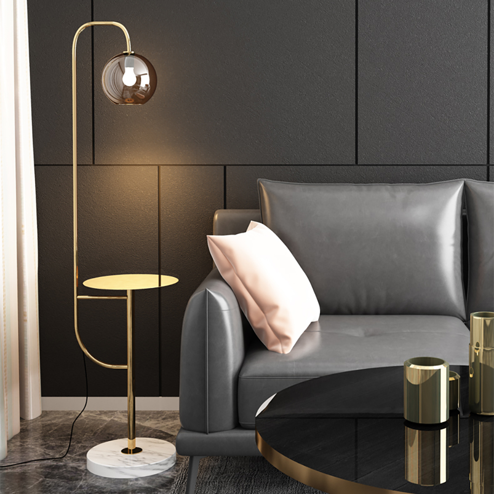 Minimalist Tray Table Floor Lamp Gold Standing Lamp with Metal Base ...
