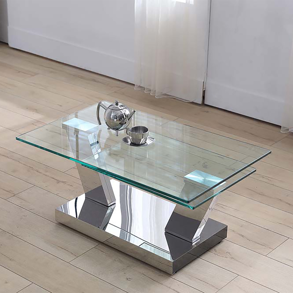 Silver Contemporary Extendable Tempered Glass Top Rectangle Coffee ...